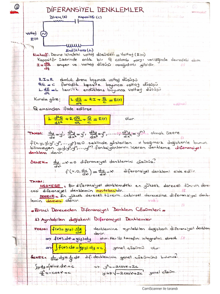 Diferansiyel Denklemler Ders Notlari | PDF
