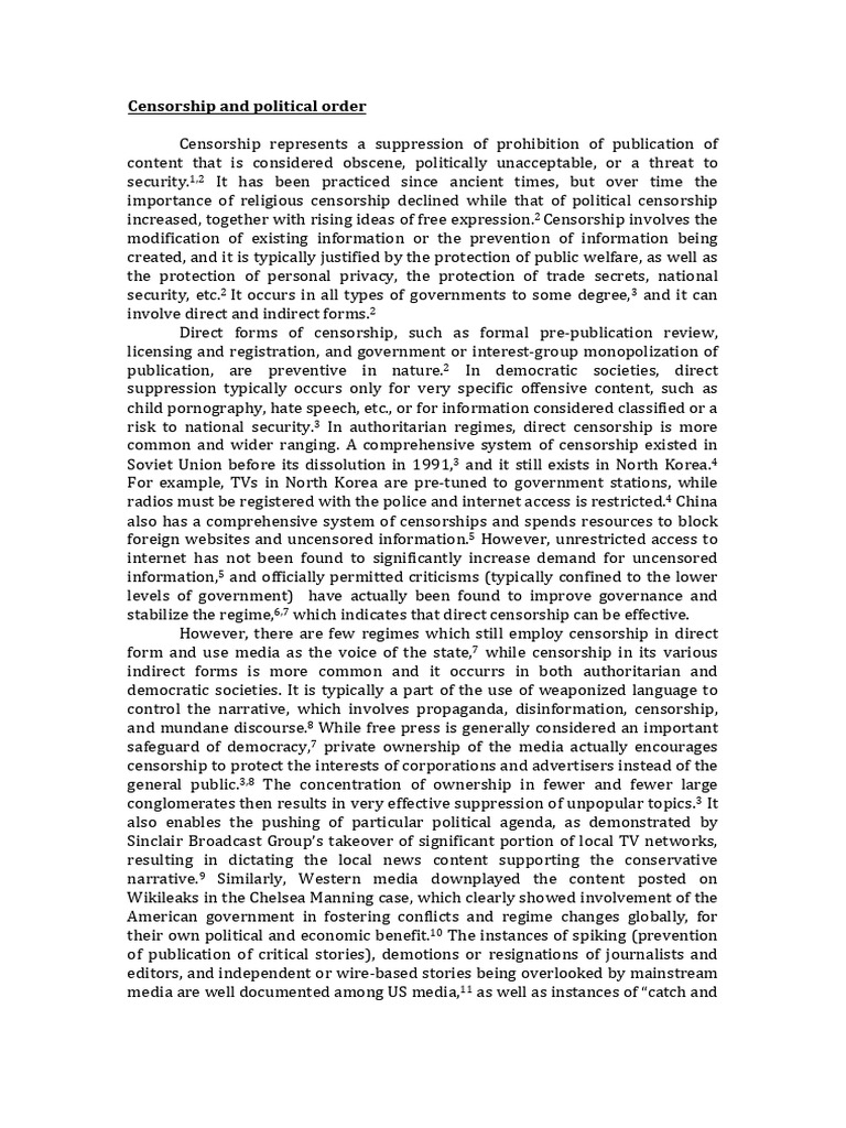 Sample Essay - Censorship and Political Order | PDF | Censorship