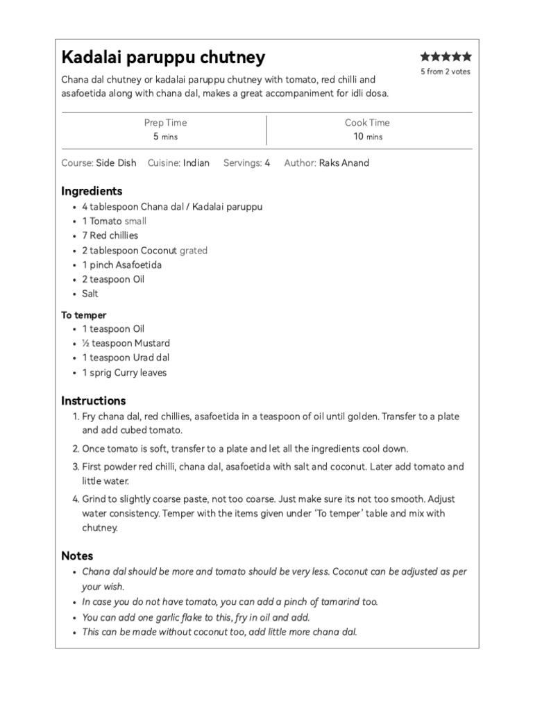 Kadalai Paruppu Chutney - Raks Kitchen | PDF