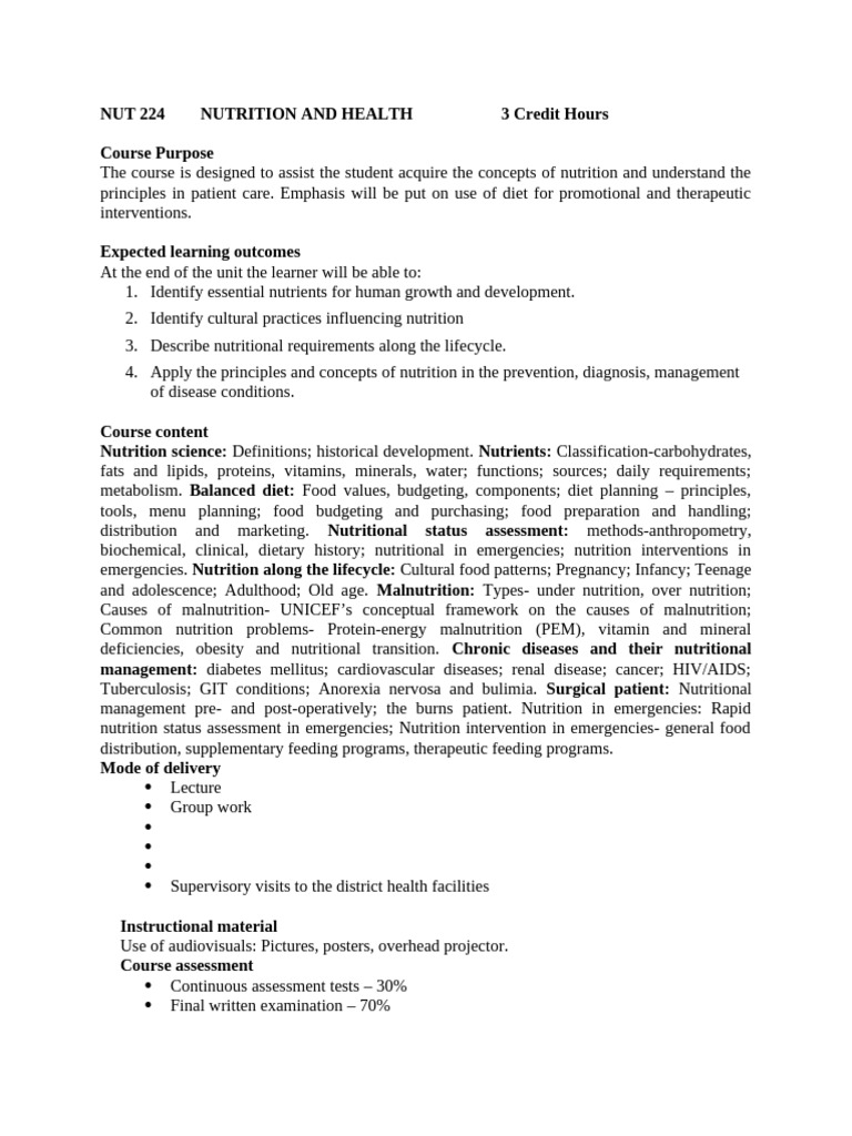 Nutrition and Health Course Overview | PDF | Nutrition | Diet & Nutrition