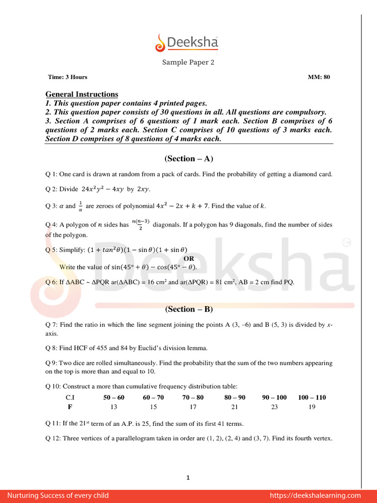 10-Maths-Basic-CBSE-Sample-Papers-2-2018-2019 | PDF