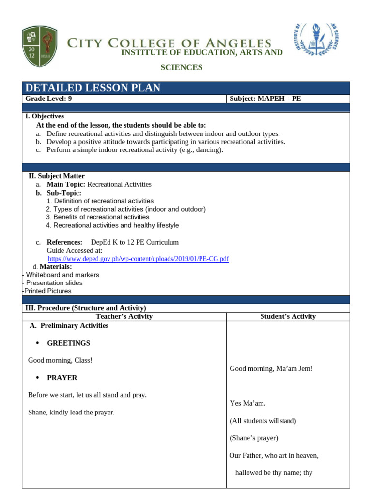 DLP-RECREATIONAL-ACTIVITIES | PDF | Lord's Prayer | Brainstorming