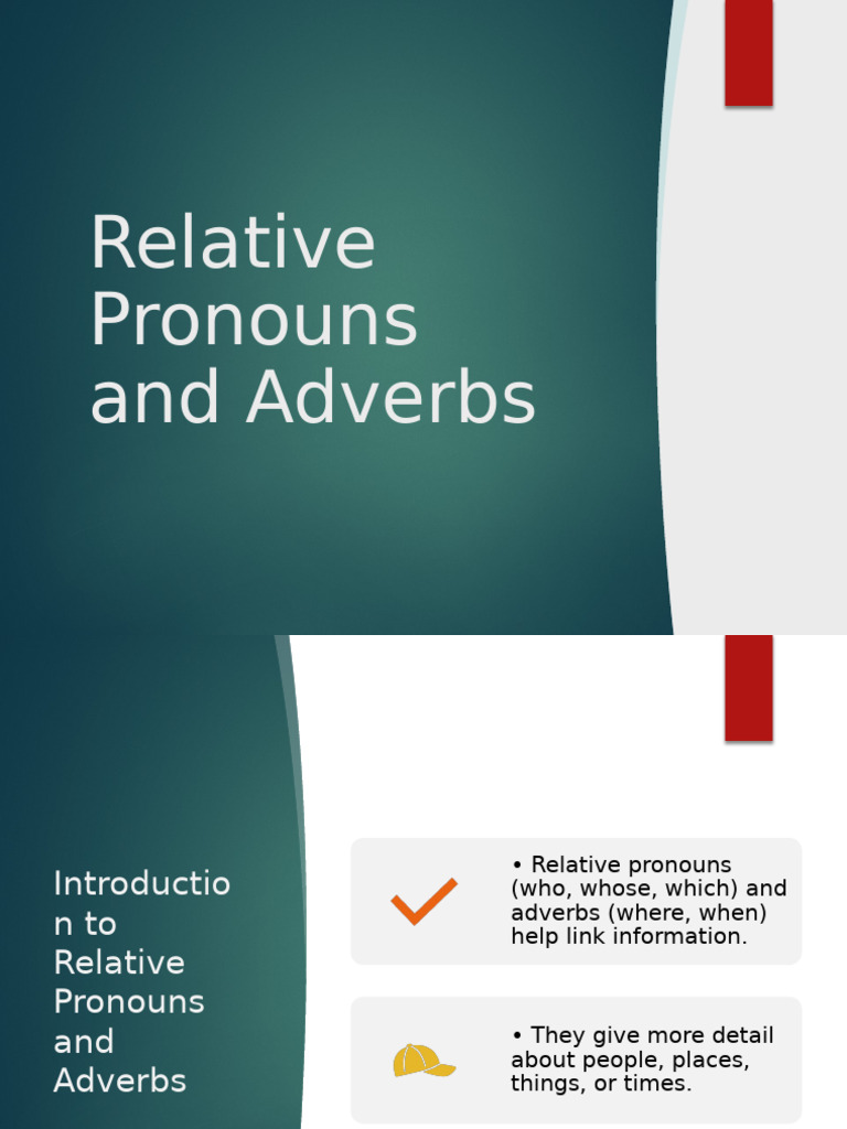 Relative Pronouns and Adverbs Lesson | PDF | Linguistic Morphology ...