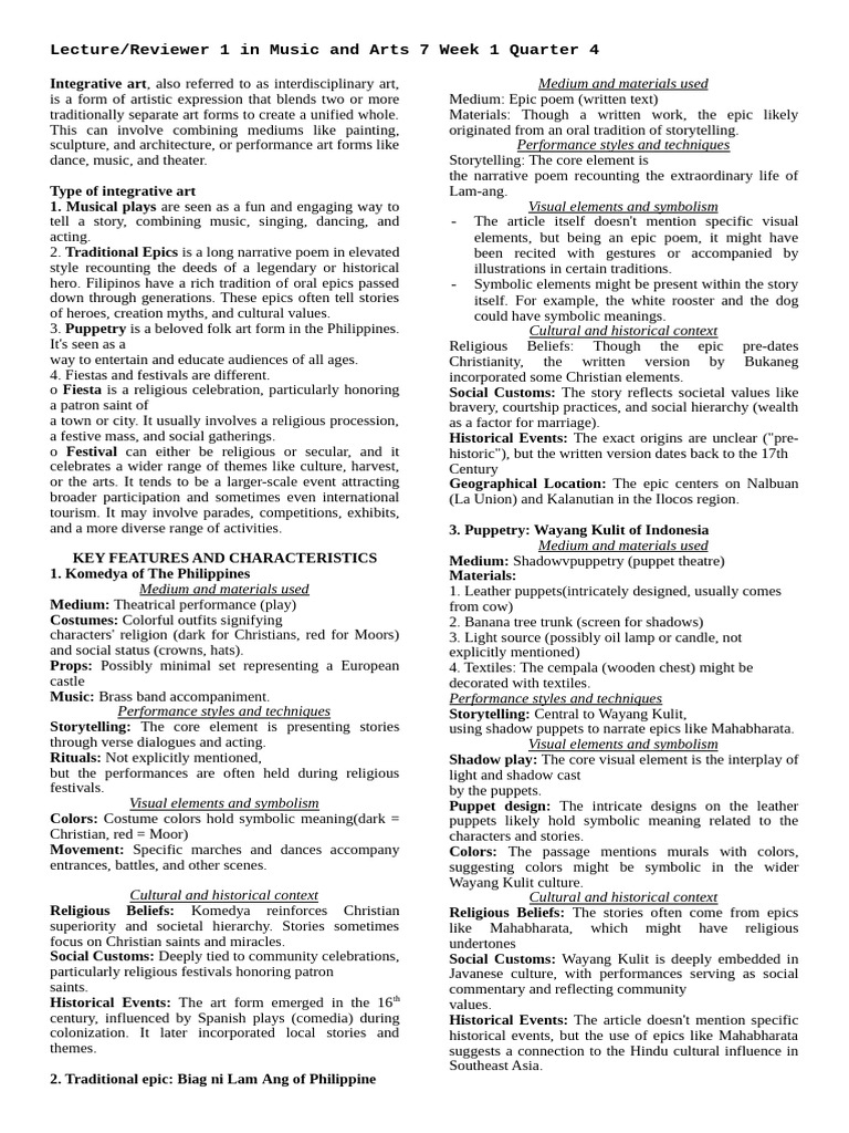 Lecture - Reviewer 1 M&A Q4 | PDF | Puppetry | Storytelling