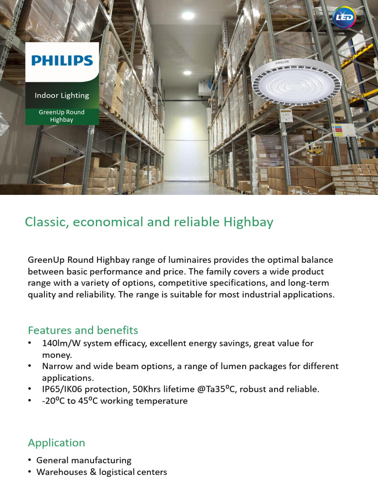 GreenUp-Round-Highbay-Datasheet | PDF | Lighting | Electrical Engineering