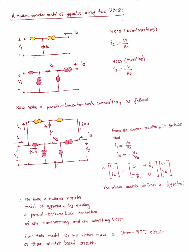 Two-VCCS Based Nullor Model and Mosfet Implementation of Gyrator | PDF ...