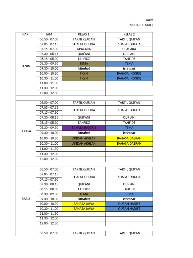 Jadwal Mapel 2024-2025 Baru | PDF