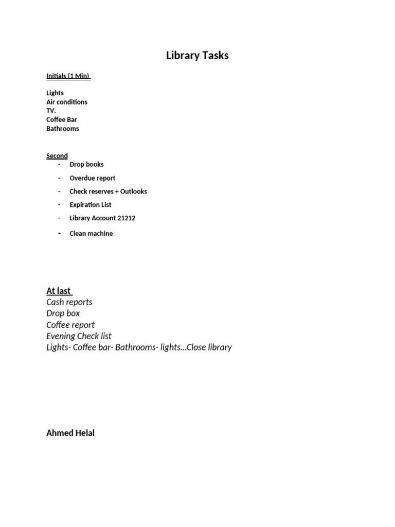 Daily Library Tasks | PDF