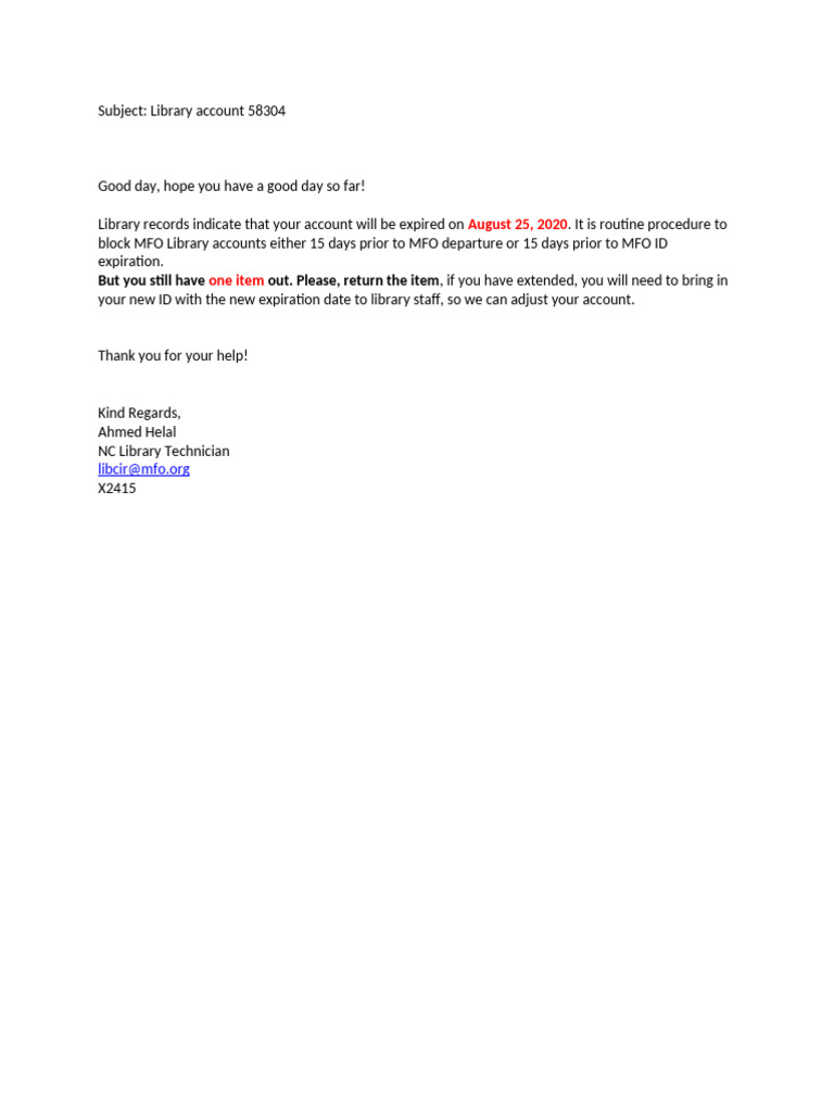 Expiry E Mailing Associated With Due Items Pdf