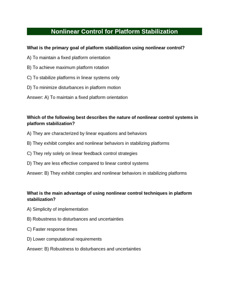 Nonlinear Control For Platform Stabilization | PDF | Control Theory ...