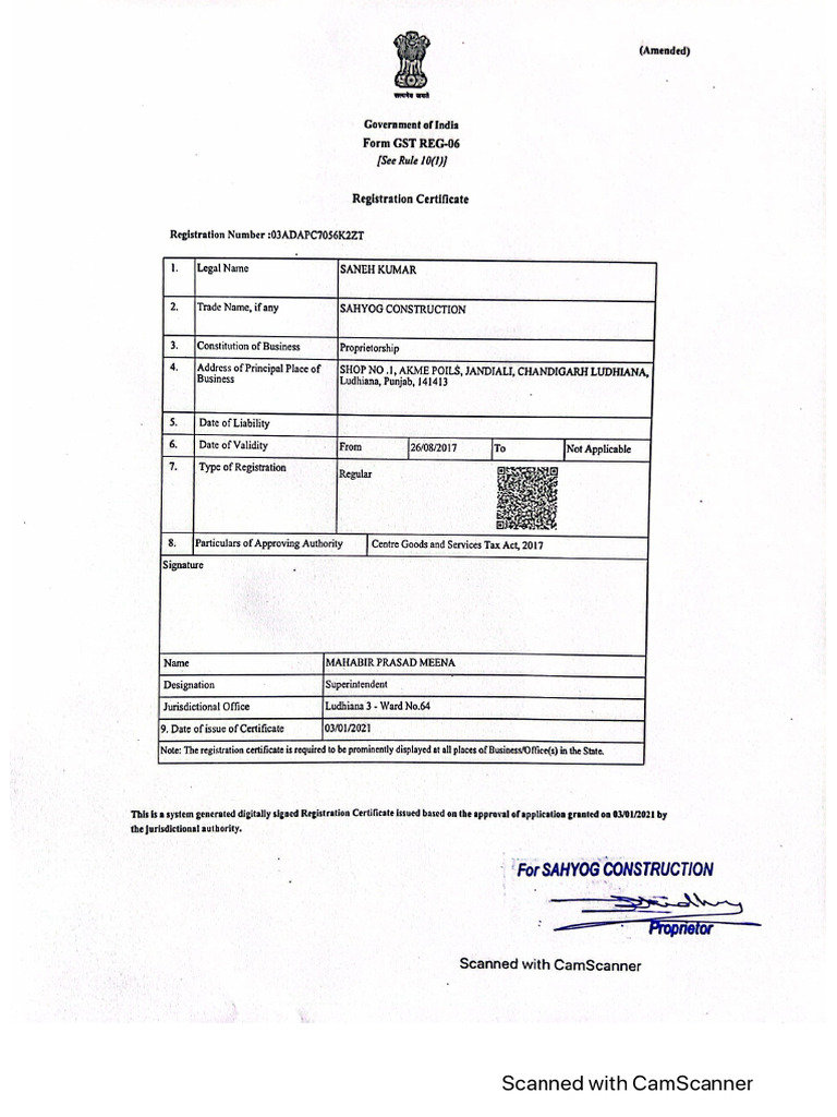 GST Certificate PB Const | PDF
