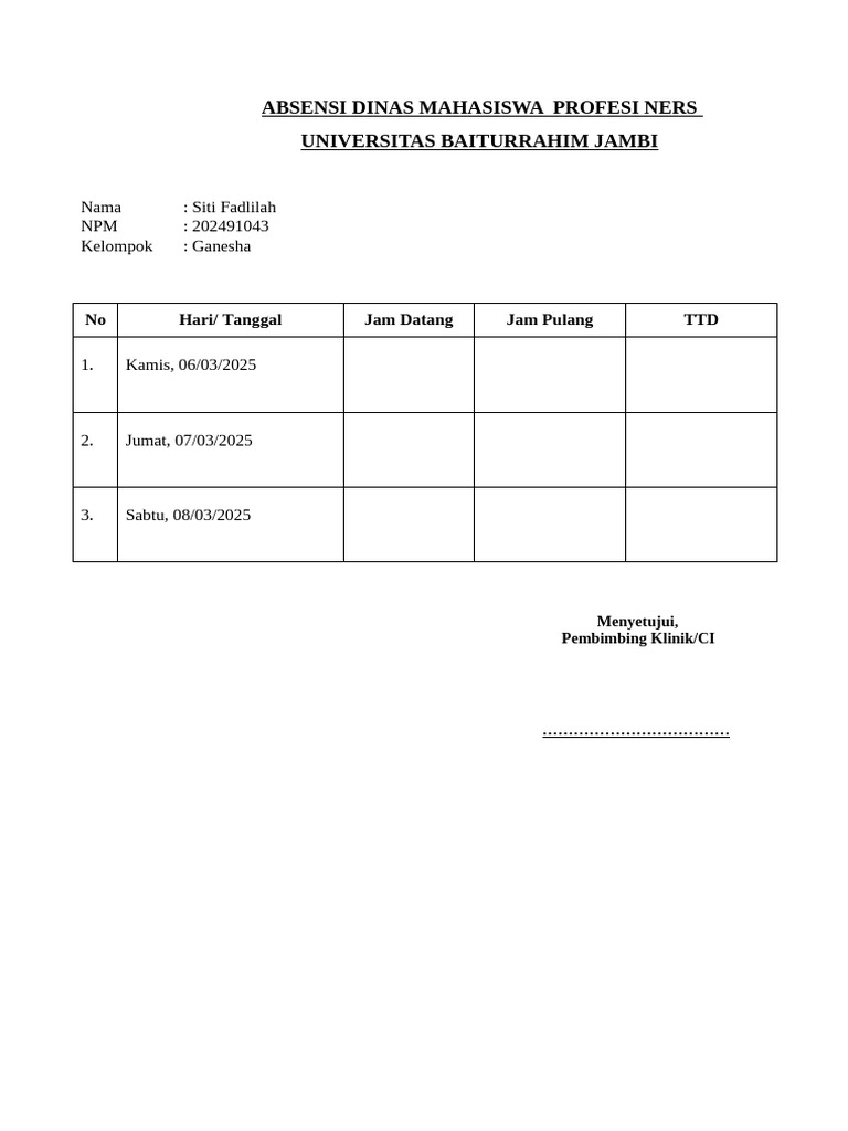 Absensi Minggu 2 Kdp Dilla | PDF