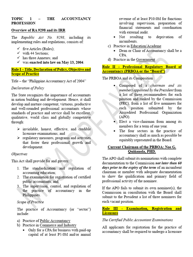 Philippine Accountancy Act Overview | PDF | Certified Public Accountant ...