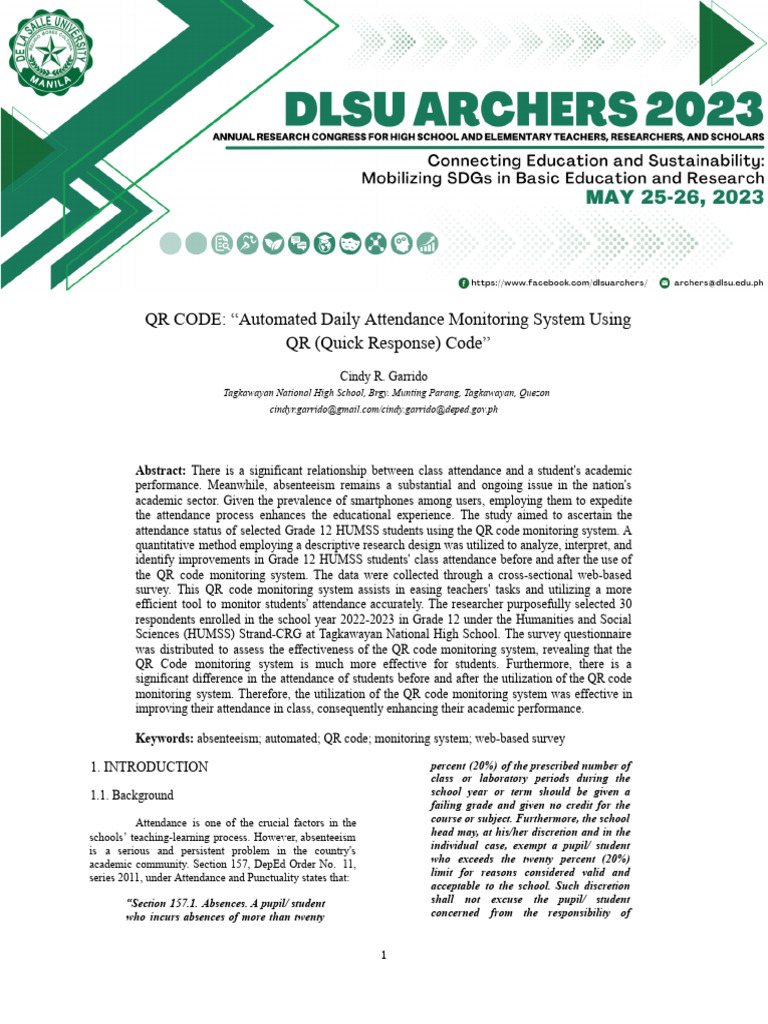 QR CODE_ _Automated Daily Attendance Monitoring System Using QR ( | PDF ...