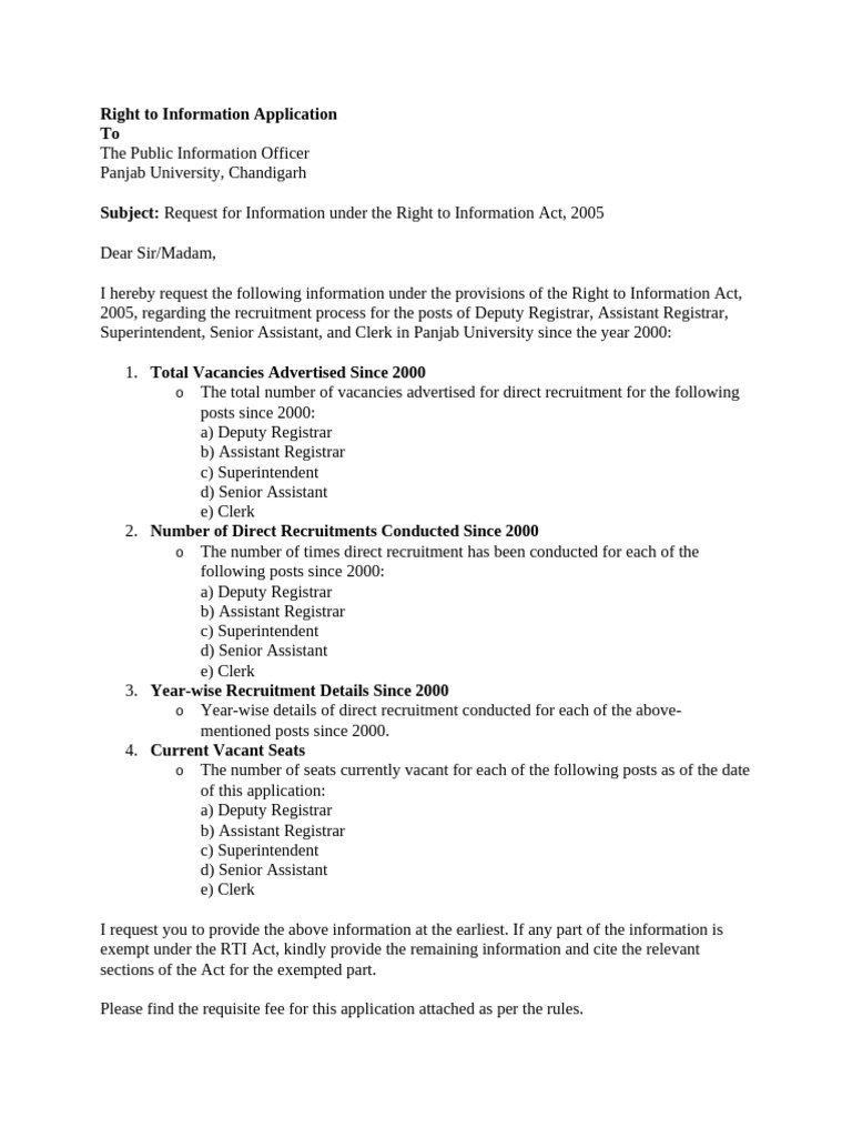 Right To Information Application | PDF