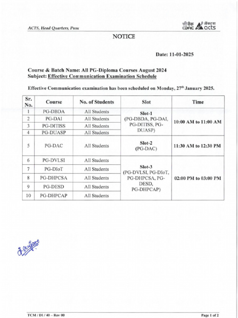 Ec Final Exam Schedule Pdf