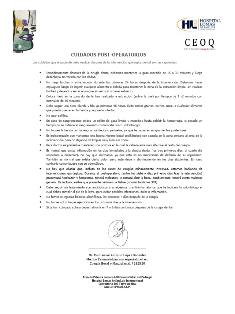 Cuidados Post Operatorios | PDF | Odontología | Cirugía