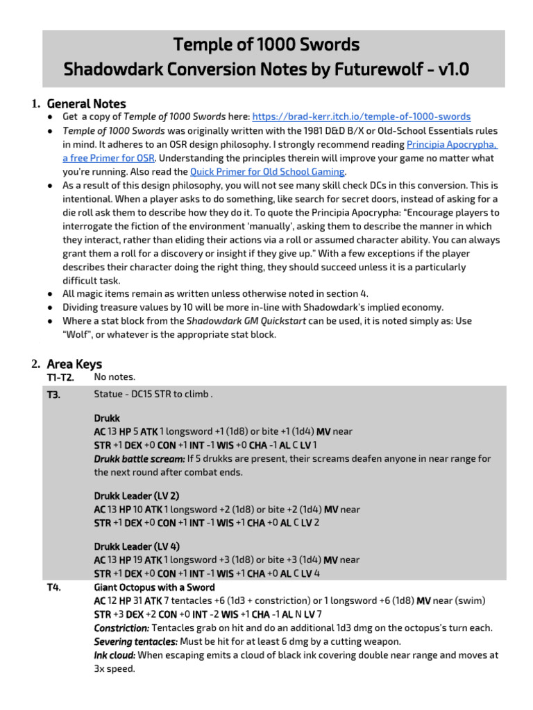 Shadowdark Conversion: Temple of Swords | PDF