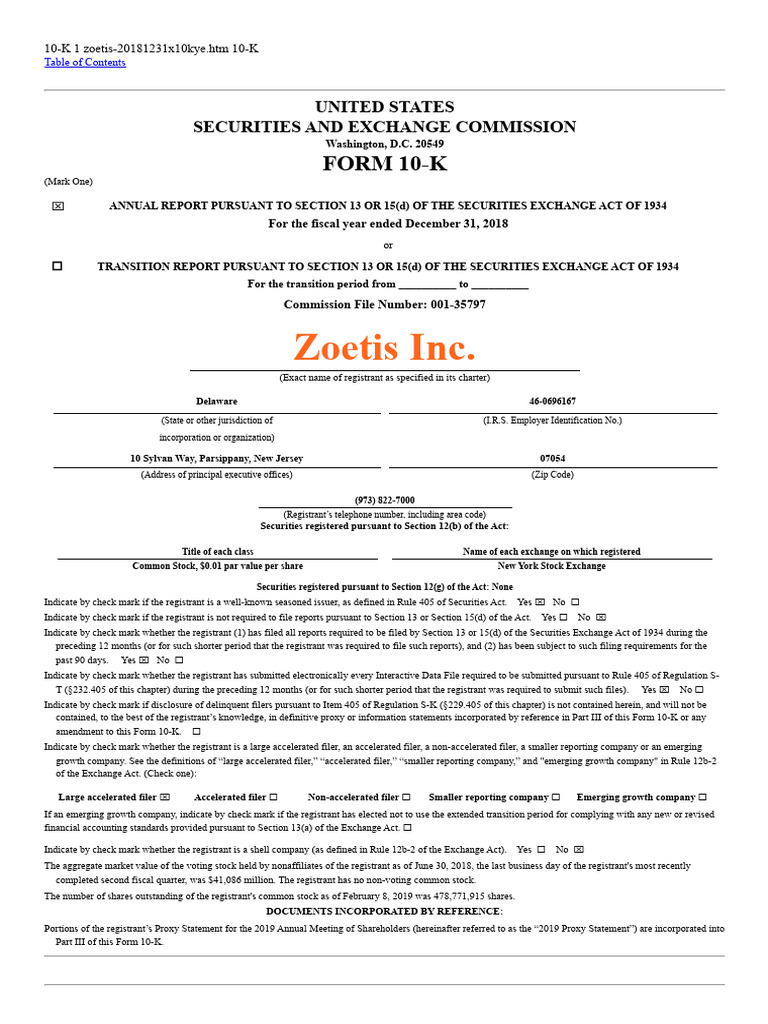 Zoetis Inc.: FORM 10-K | PDF | Form 10 K | Vaccines