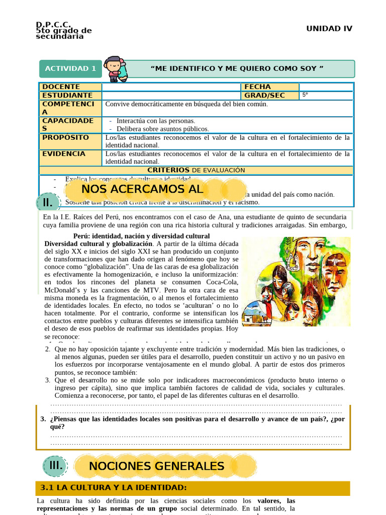 5° DPCC - Actv.01-Uni.4 2024 | PDF | Discriminación | Globalización