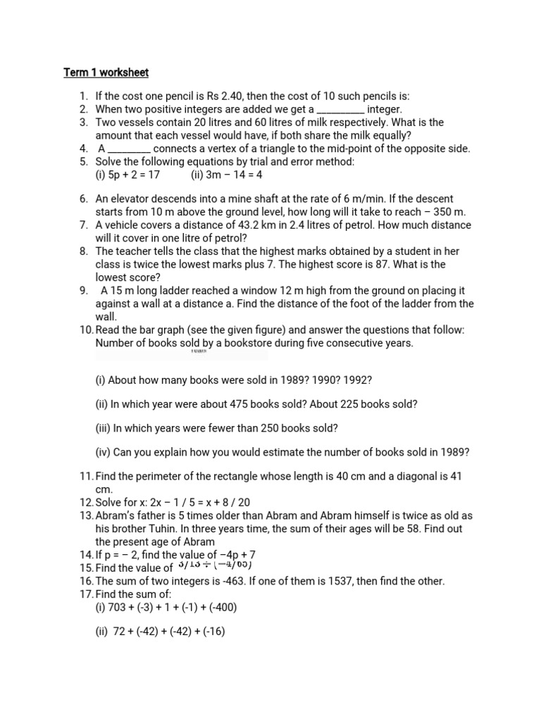 Class 7 Term 1 Worksheet | PDF