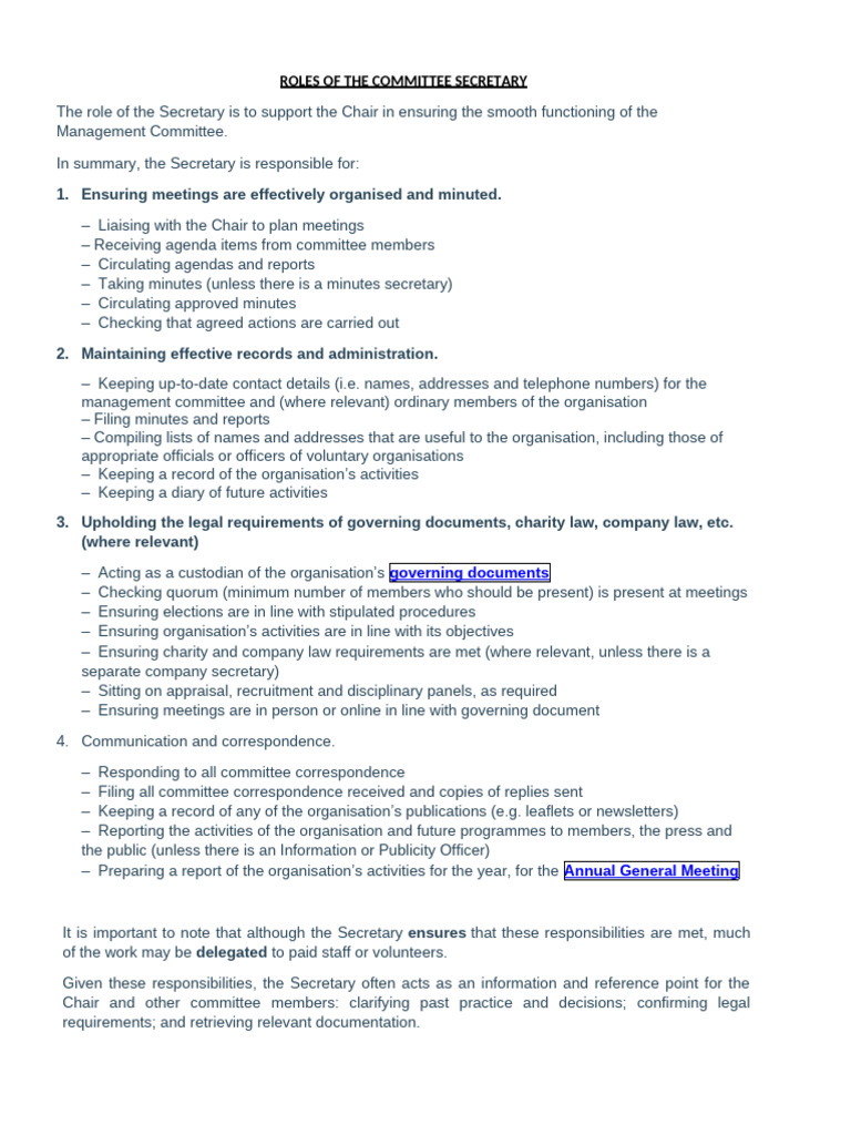 Committee Secretary Roles and Duties | PDF | Committee | Government