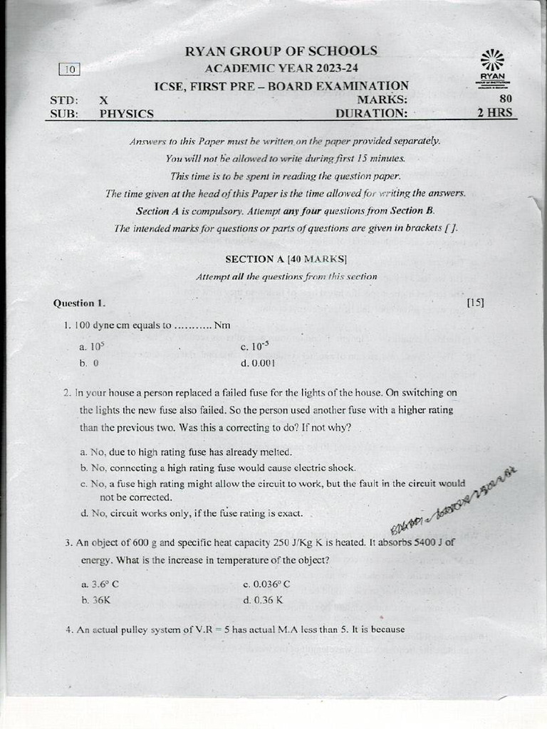 23-24 X Physics Ryan | PDF