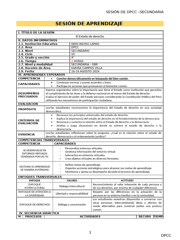 4º Ses Act 2 - Unid.5 DPCC 2024 | PDF | Maestros | Democracia