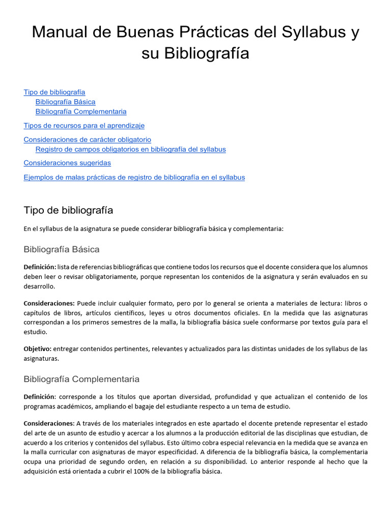 Manual de Buenas Prácticas Del Syllabus y Su Bibliografía | PDF ...