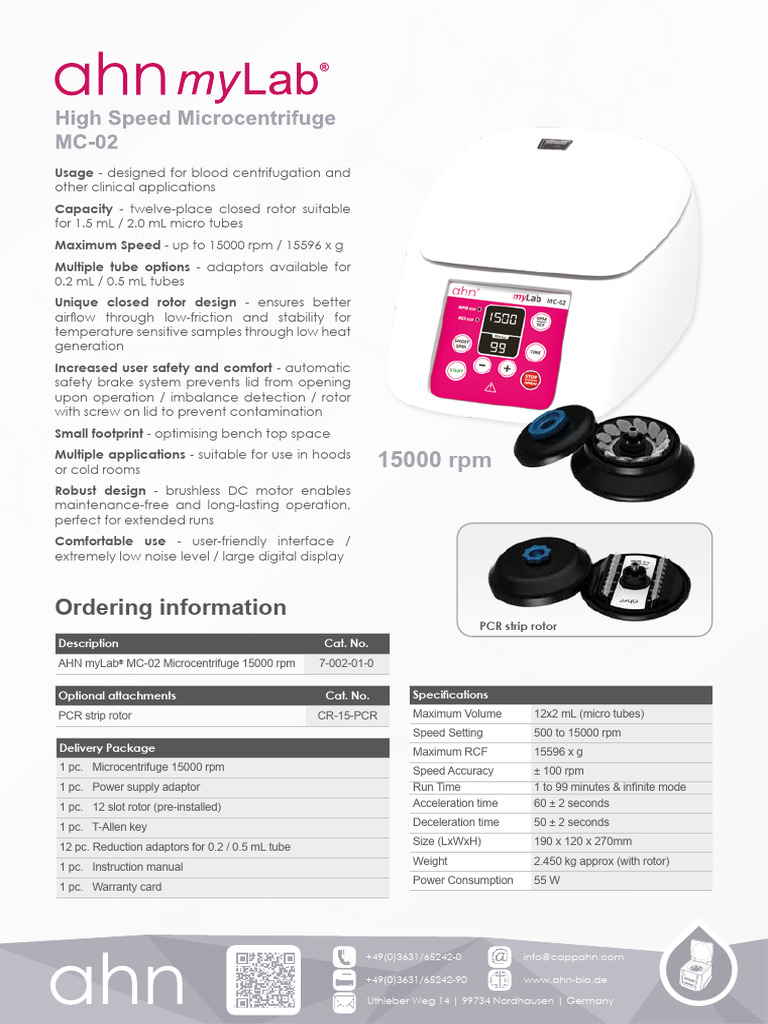 Individual Flyer AHN Mylab MC 02 - High Speed Microcentrifuge 15000 RPM 2 | PDF | Manufactured Goods
