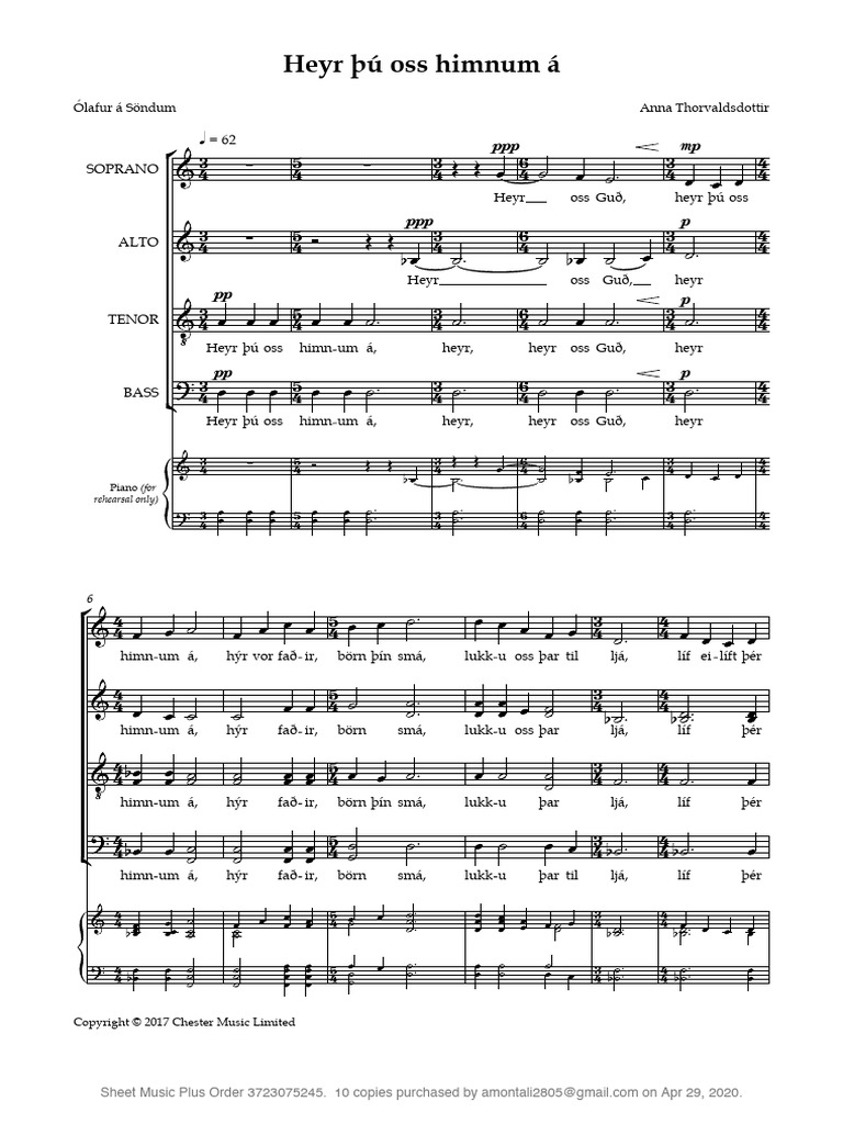 Heyr Þú Oss Himnum Á Di Anna Thorvaldsdottir | PDF