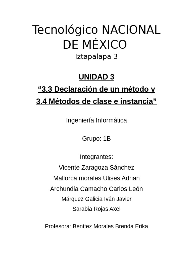 3.3 Declaracion de Un Metodo y 3.4 Metodo de Clase e Instancia (Fundamentos de Programacion ...