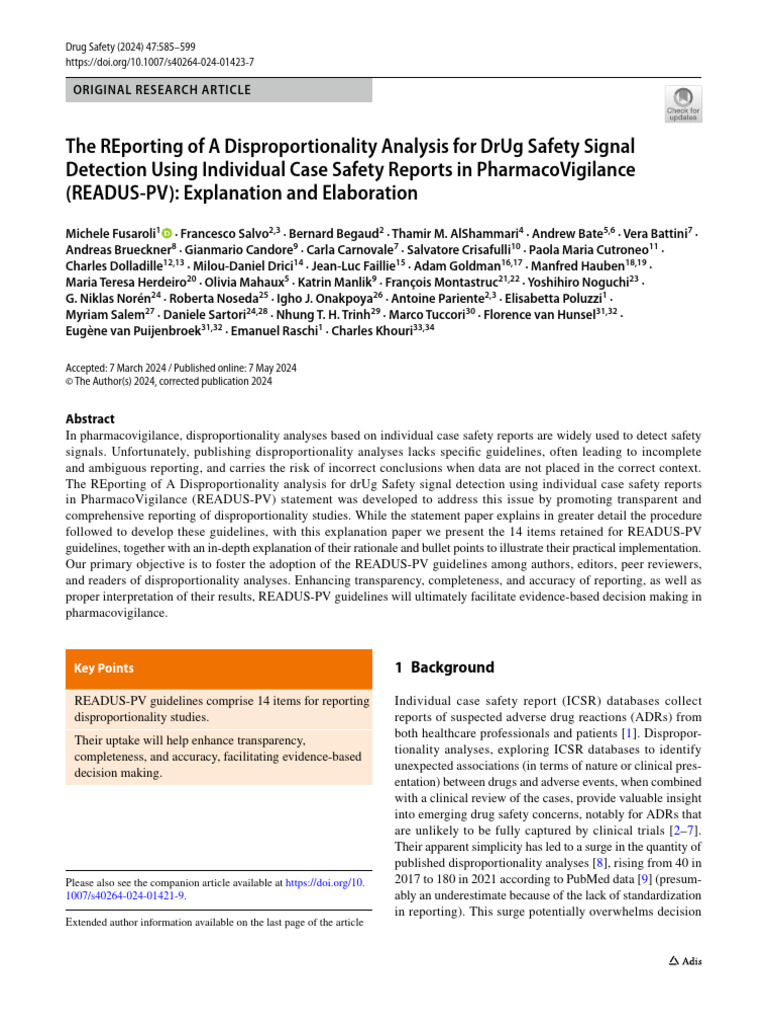 The REporting of A Disproportionality Analysis For DrUg Safety Signal ...