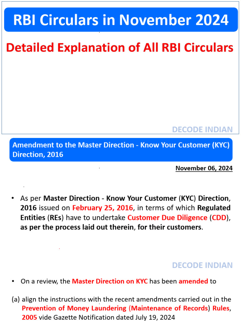 All RBI Circulars November 2024 Lecture 1 & 2 | PDF | Foreign Exchange Market | Derivative (Finance)