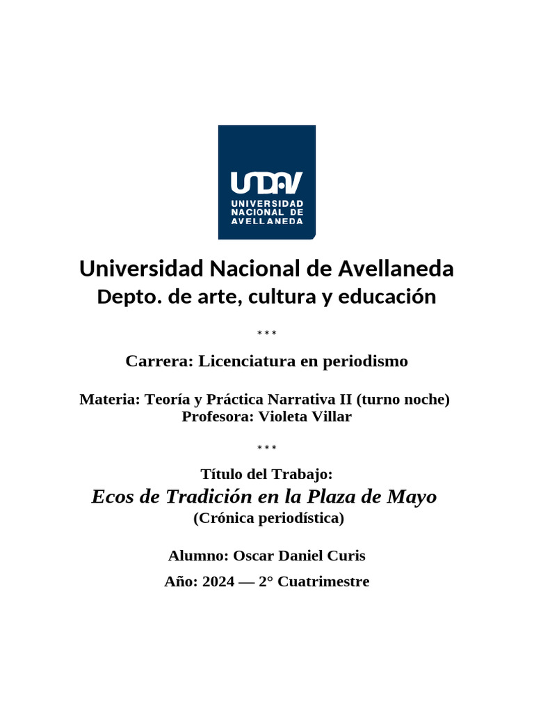 Trabajo Final de Historia en La Carrara de Periodismo de La Undav | PDF