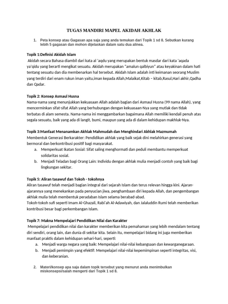 Tugas Mandiri Mapel Akidah Akhlak | PDF