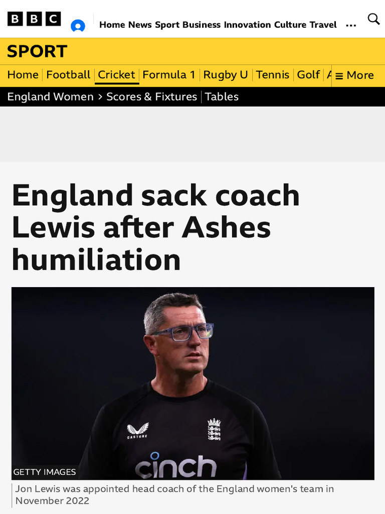Jon Lewis England Coach Sacked After 16-0 Women's | PDF | England ...