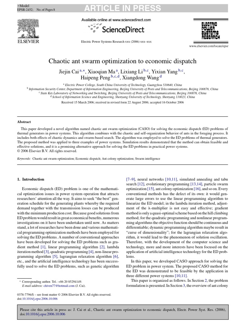 Chaotic Ant Swarm for Economic Dispatch | PDF | Mathematical ...