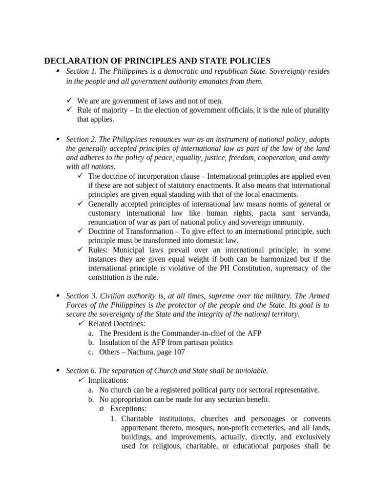 Declaration of Principles and State Policies | PDF | International Law ...