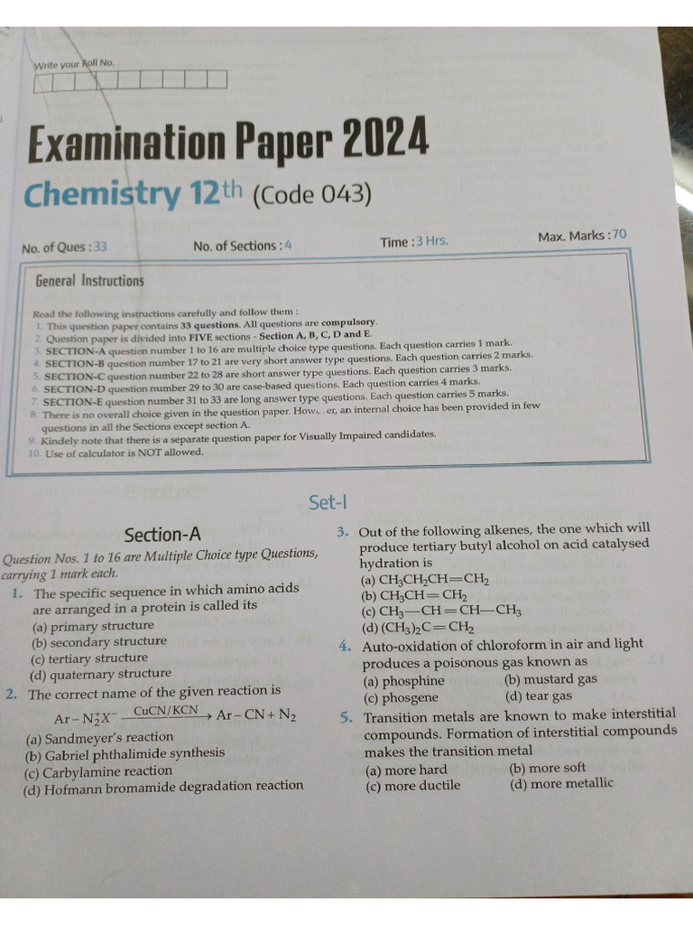 Sample Paper 2 Chemistry | PDF