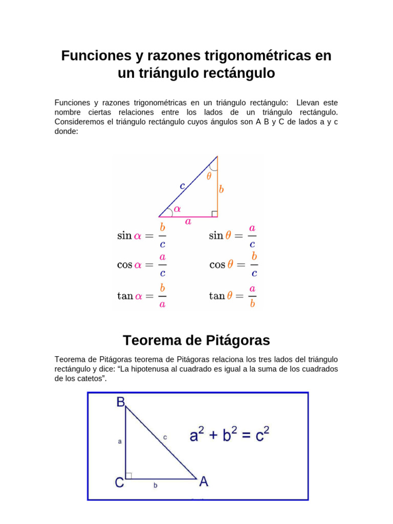 Funciones y Razones Trigonométricas en Un Triángulo Rectangulo | PDF | Triángulo | Funciones ...