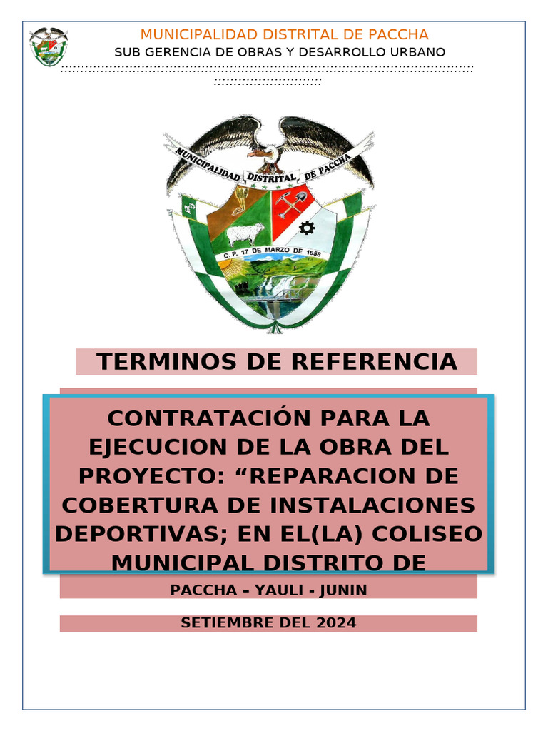 Final Terminos de Referencia Paccha Polideportivo | PDF | Presupuesto