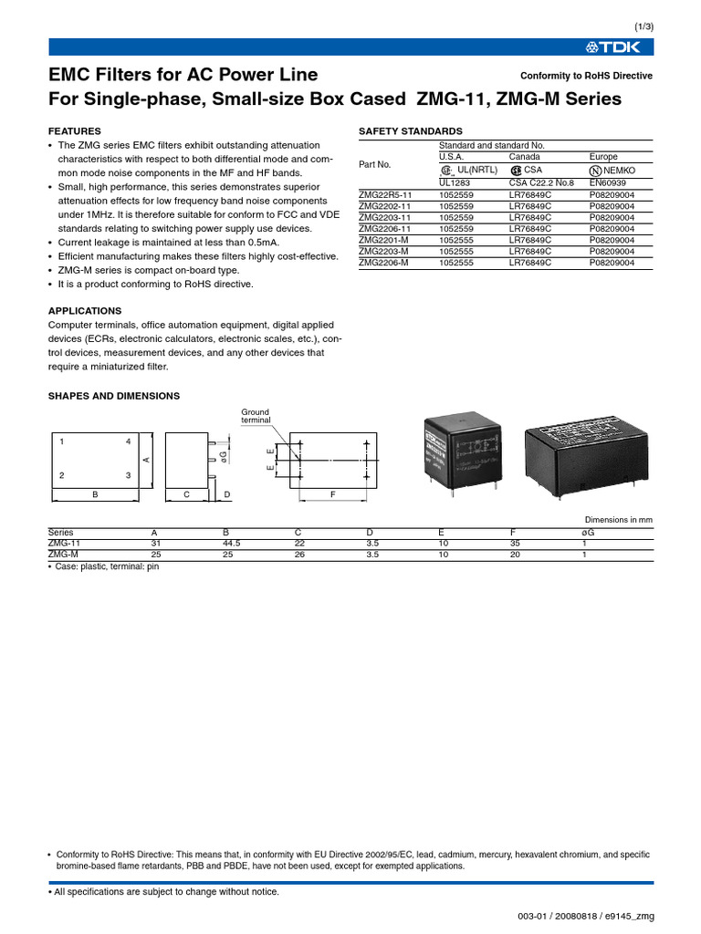 EMC Filters For AC Power Line For Single-Phase, Small-Size Box Cased ...