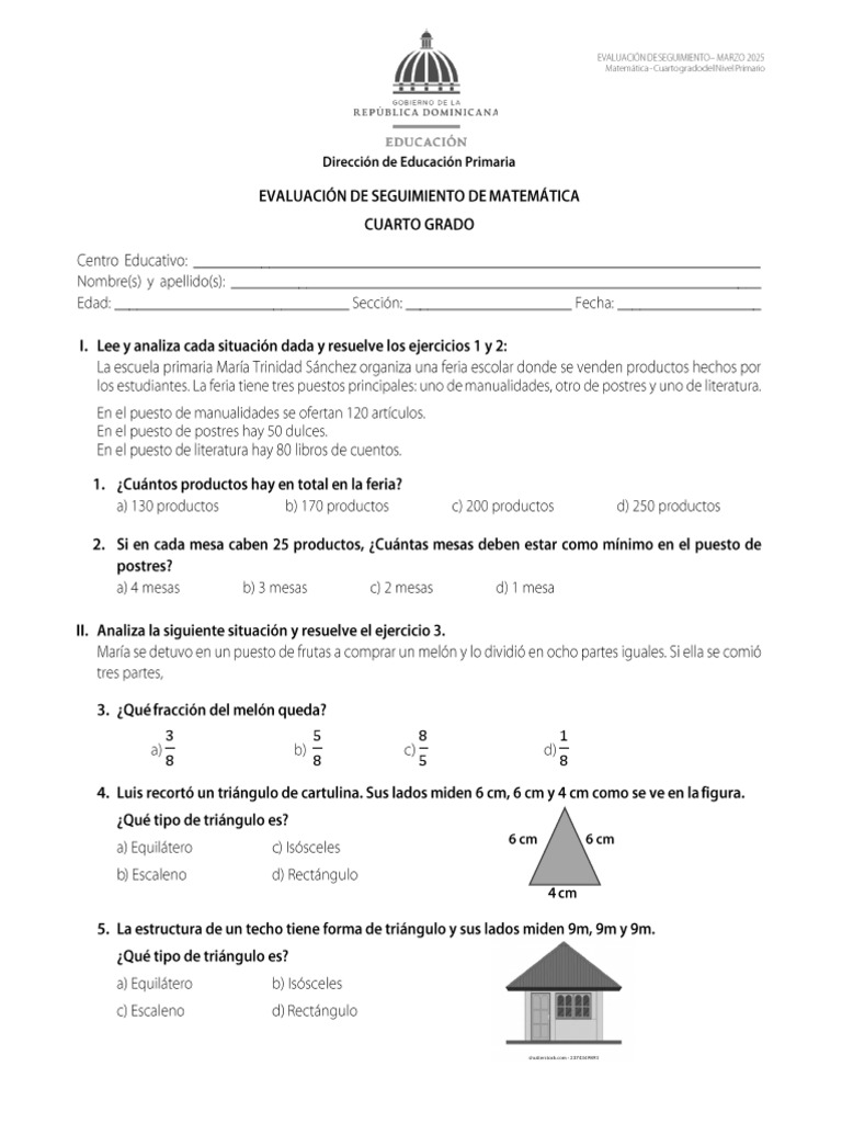 Mat-Evaluacion de Seguimiento Marzo 2025 - 2do Ciclo | PDF