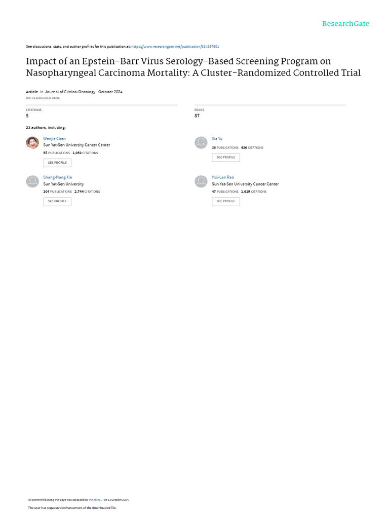 Impact On An EBV Virus Serology Based Screening Program On NPC ...