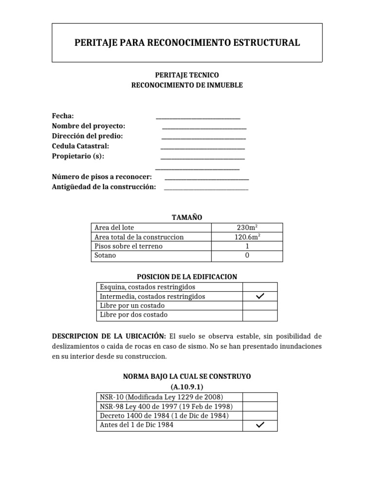 peritaje tecnico reconocimiento de inmueble | PDF | Fundación (Ingeniería) | edificio