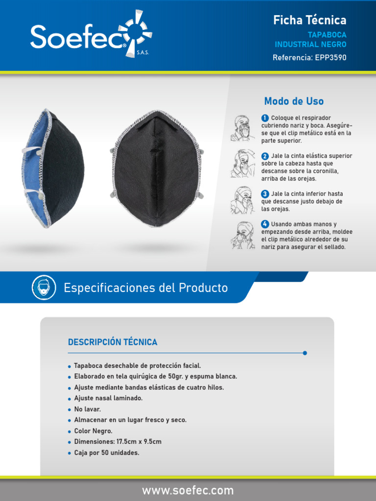 Ficha Tecnica Tapaboca Industrial X 50 Und | PDF
