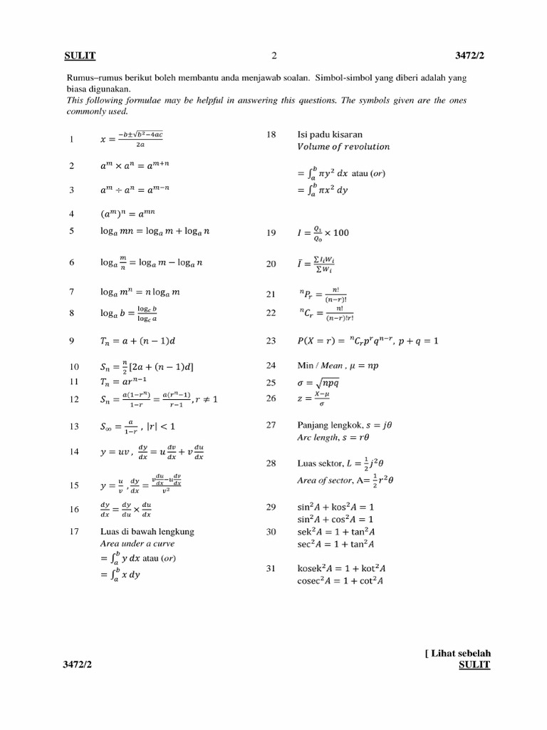 rumus addmath spm | PDF
