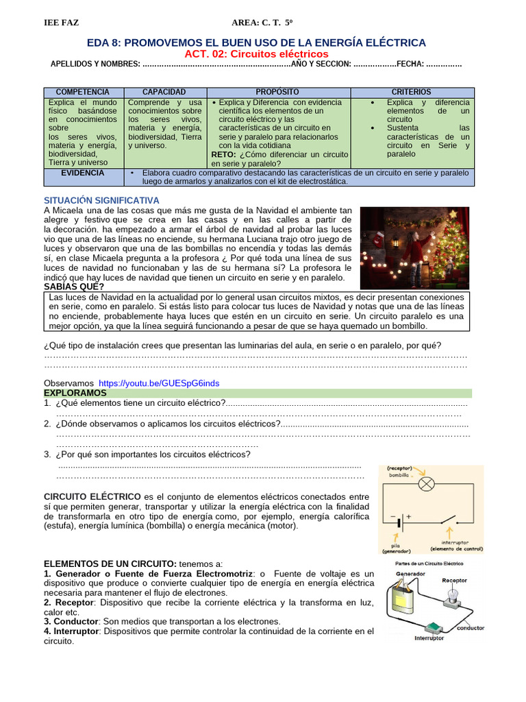 5° U 8 - Act 2 - Circuitos | PDF | Resistencia Eléctrica y Conductancia | Ingenieria Eléctrica