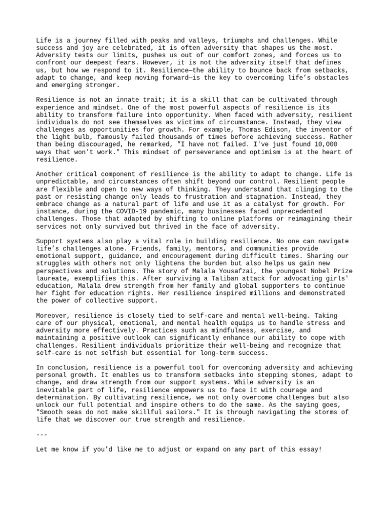 The Power of Resilience in Overcoming Adversity | PDF | Psychological Resilience | Malala Yousafzai